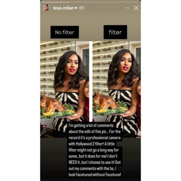Lesa Milan Denys Using Facetune ‘I Don’t Need It’ - Taste of Reality