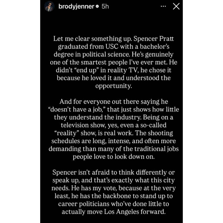 Brody Jenner Supports Spencer Pratt’s Run for LA Mayor - Taste of Reality